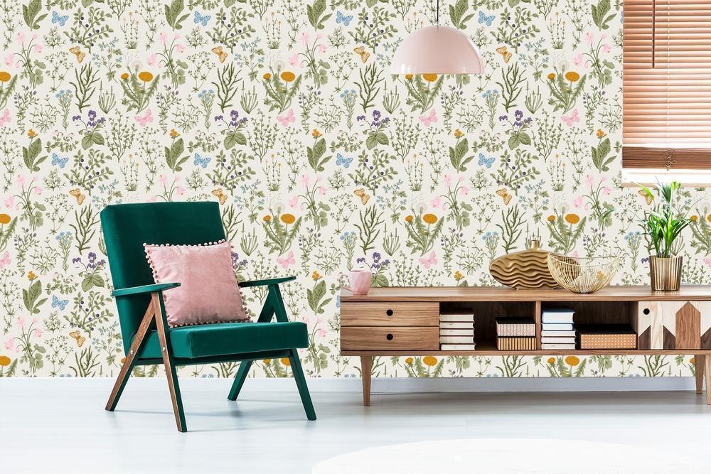 Tapet - Vilde blomster med bær