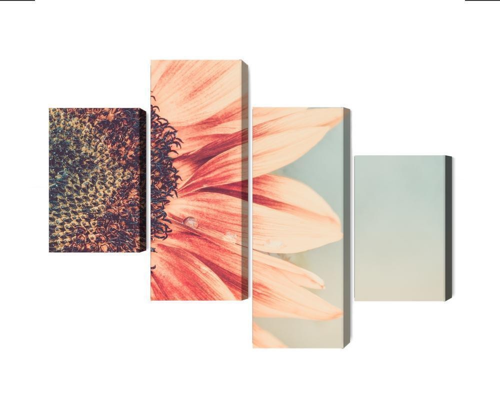 Flerdelt billede på lærred blomstrende solsikke i makroskala